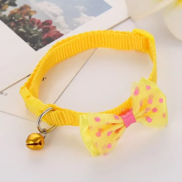 PET COLLAR ADJUSTABLE Durable Cat Collars Cute Bow Kitten Necklace Soft ...