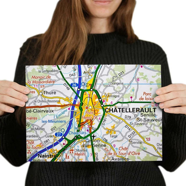 A4 - POSTER mappa di viaggio francese Chatellerault Francia 29,7 x 21 ...