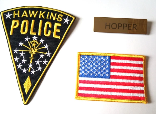 COSPLAY JIM HOPPER Police Hawkins Stranger things police patch & name ...