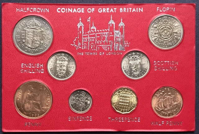 UK BRITISH 1966 Pre-Decimal 8 Coin Collection Set Half-Penny ~ Half-Crown - Case £14.99 ...