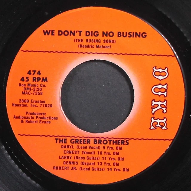 GREER BROTHERS: WE don't dig no busing / let me stay a part of you DUKE ...