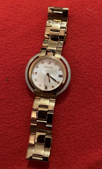 BULOVA RUBAIYAT ROSE Steel Gold-Tone Silver Diamond Dial Quartz Watch ...