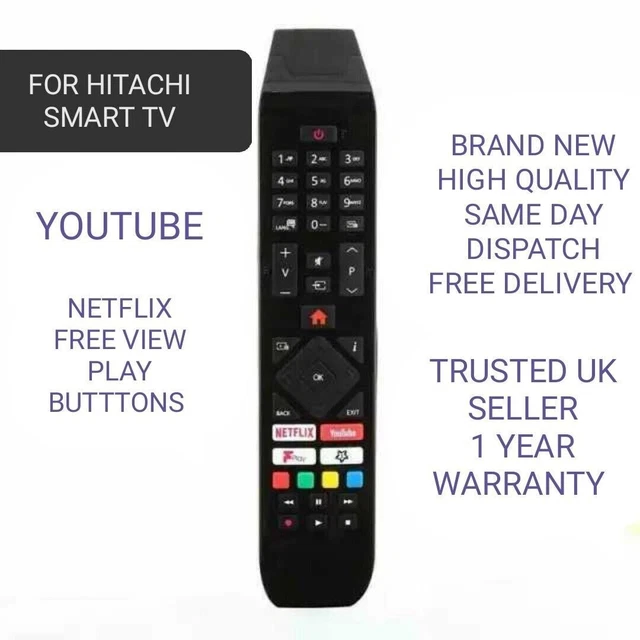 REMOTE CONTROL RC43141 For Hitachi Smart Led Tv-Youtube-Netflix-F. Play ...