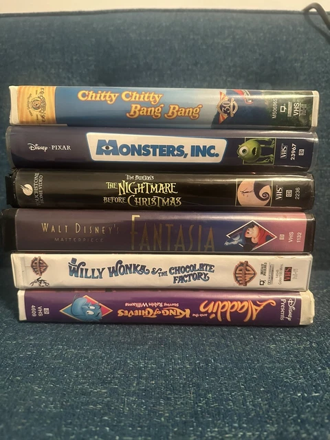 WALT DISNEY BLACK Diamond & WB VHS Tapes Fantasia Willy Wonka Aladdin ...