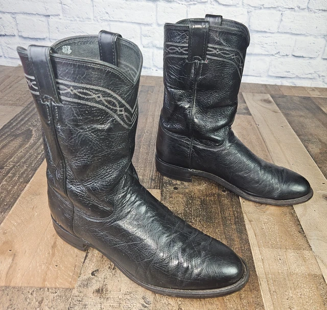 JUSTIN 3172 BLACK Smooth Ostrich Roper Cowboy Boots Men's Size 9.5 D £ ...