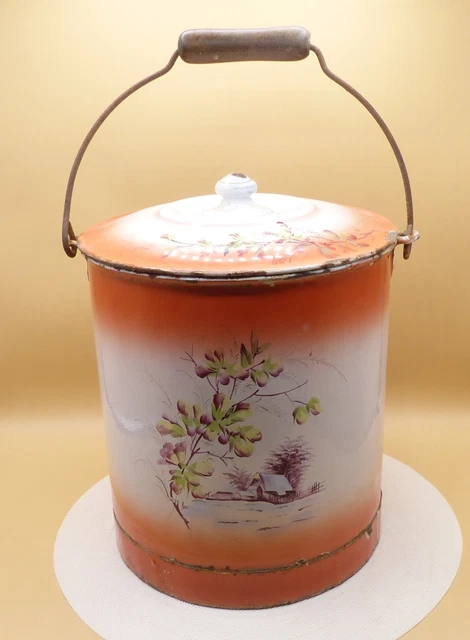 ANTIQUE CHAMBER POT Enamel Sheet Rare Comfort Bucket JAPAN? 1900 £45.95 ...