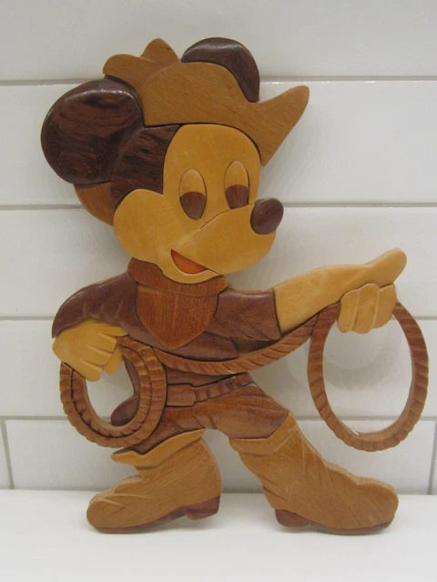 RARE VINTAGE DISNEY Cowboy Mickey Mouse Wooden Intarsia Wall Art ...