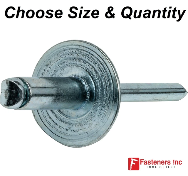 LARGE FLANGE POP Rivets All Steel Dome Head Blind (Choose Size ...