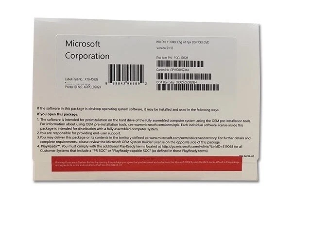 MICROSOFT WINDOWS 11 Pro 32/64bit DVD BOX COA Lifetime Licence-Ver ...