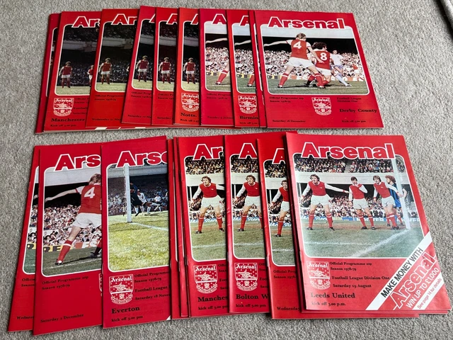 FULL SET 1978-1979 Arsenal Home Game Programmes, League, FA Cup & UEFA ...