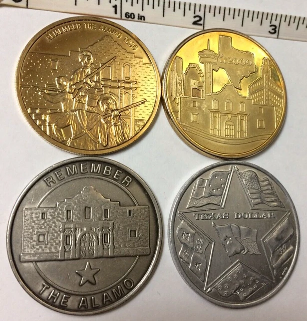 #7024 - LOT Of (4) Texas Tokens/Medals - (3) Remember The Alamo & (1 ...