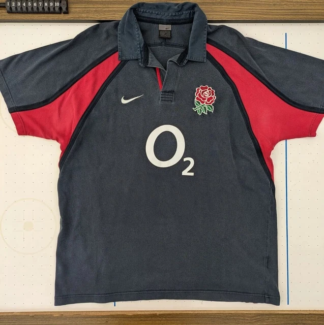 VINTAGE ENGLAND NIKE O2 Rugby Shirt Away 2002-2003 Blue Mens XL £24.95 ...