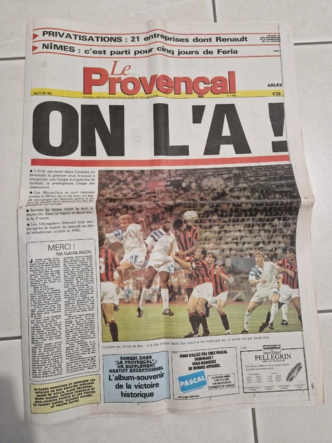 OLYMPIQUE DE MARSEILLE vintage rare om 27 mai 1993 journal le provençal ...