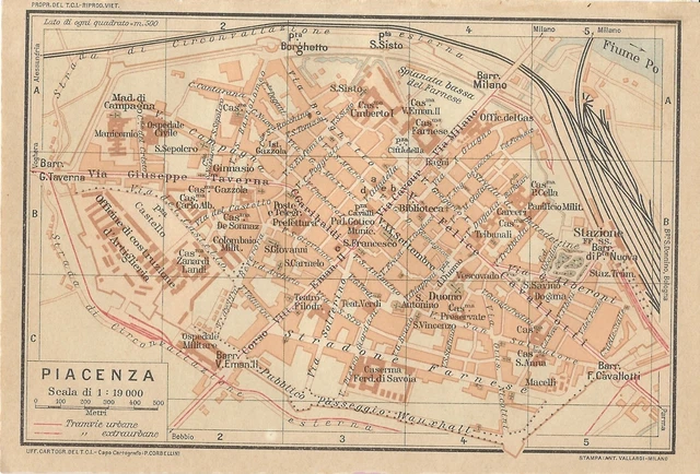 CARTA GEOGRAFICA ANTICA PIACENZA Pianta della città 1916 Old antique ...