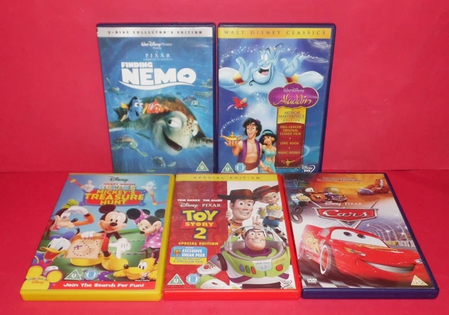 WALT DISNEY * 5 DVDs * Aladdin * Cars * Toy Story 2 * Finding Nemo ...
