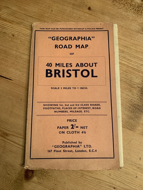 40 MILES ABOUT Bristol - Geographia Road Map 1940s ? Colour Bath ...
