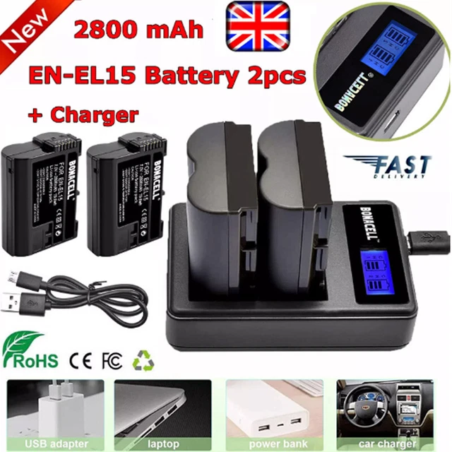 2800MAH EN-EL15 BATTERY X2 for Nikon 1 V1 D7000 D7100 D750 D600 D800 & Charger £18.99 - PicClick UK
