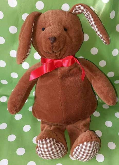 VINTAGE TESCO BROWN Plush Bunny Rabbit Soft Cuddly Toy Red Bow Check ...
