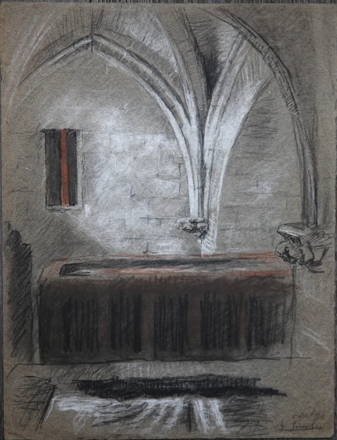 ANTIQUE DRAWING, 1912, Crypt, Tomb, Drawing, 20th. Three pencils. £35. ...