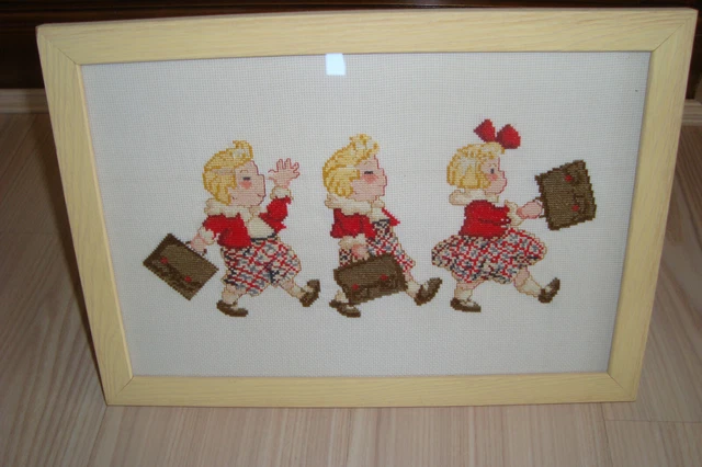 TABLEAU POINT DE Croix Enfants Partant A L'ecole. Tbe . EUR 5,00 ...