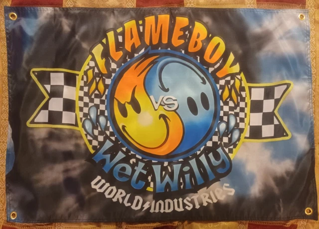 WORLD INDUSTRIES SKATEBOARD Flame Boy Wet Willy Banner Poster Battle ...