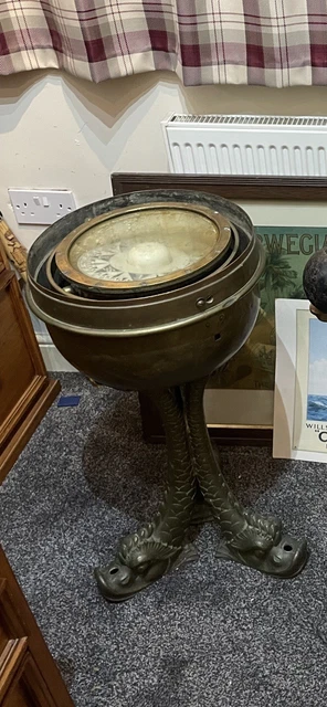 RARE SHIPS BINNACLE Compass With Dolphin Stand £3,066.72 - PicClick UK