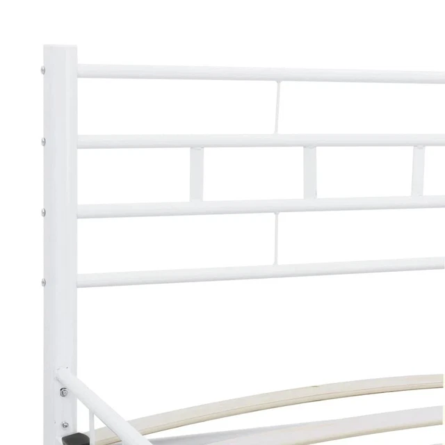 WHITE STEEL BED Frame 160x200 cm with Plywood Slats for Elegant Bedroom ...