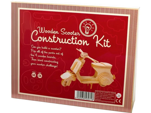 NEW WOODEN CONSTRUCTION Build-A-Scooter 3D Model Kit Puzzle $19.95 ...