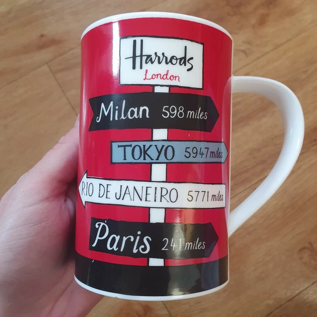 CHIPPED HARRODS MUG Cup Signposts Road Signs Map Directions Red ...