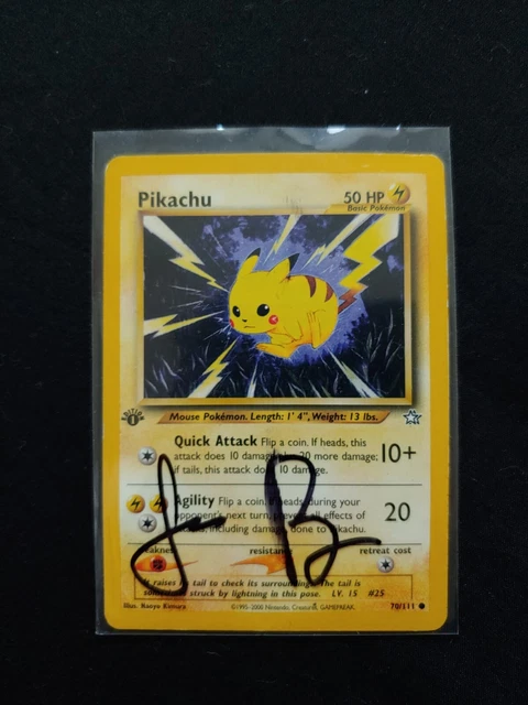 1ST EDITION POKEMON Neo Genesis Pikachu Card Plus Sleeve Signed By ...