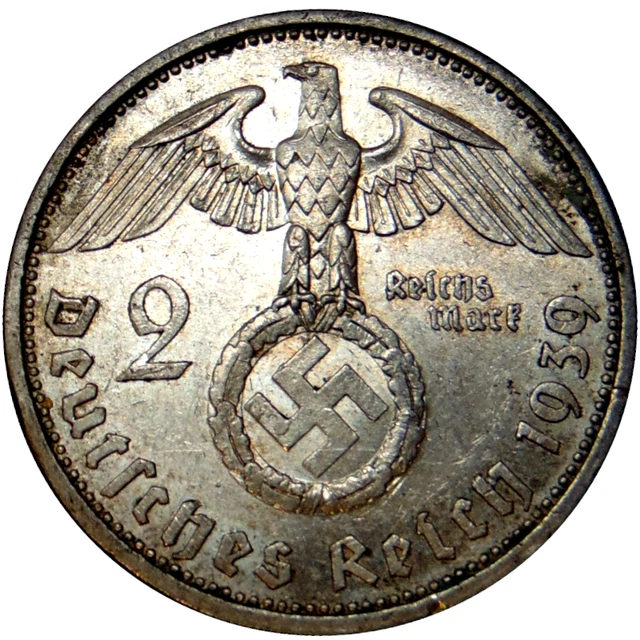 ORIGINAL SILVER WW2 Nazi Third Reich 1939 Mark Nice Details Coin S1 £11 ...