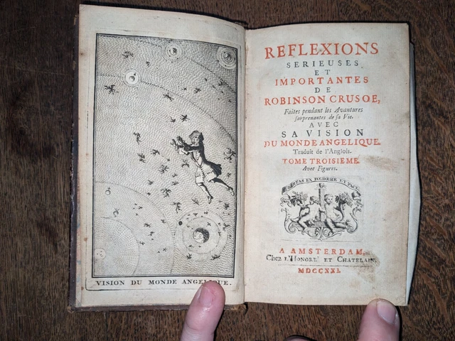 LIVRE ANCIEN-RÉFLEXIONS SÉRIEUSES de Robinson Crusoe + vision angélique ...