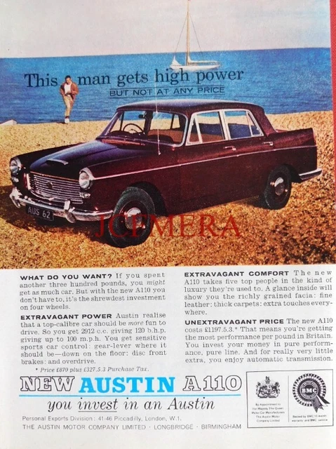 AUSTIN 'A110' SALOON Motor Car ADVERT Vintage Original 1962 Print 673/ ...