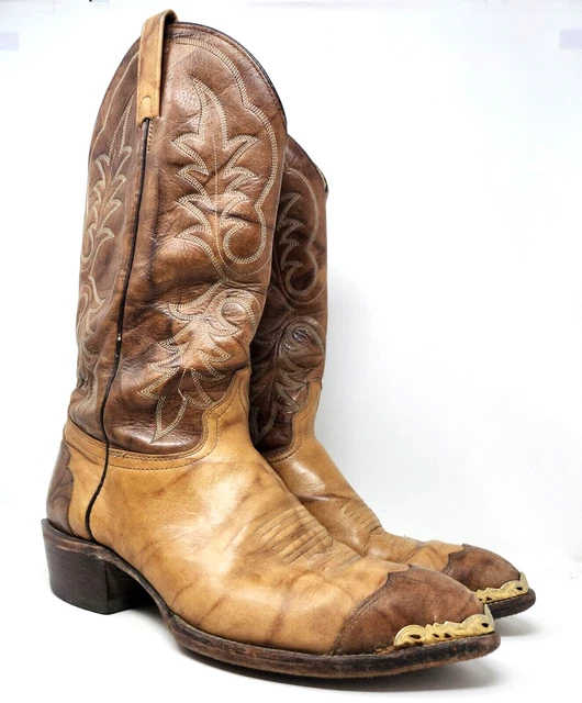 VINTAGE J. CHISHOLM Men Cowboy Boots 10 D Brown Leather Western USA ...
