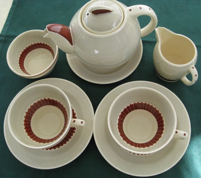 VINTAGE SUSIE COOPER Tea set Tea for Two 1930's Kestrel Teapot Burgundy ...