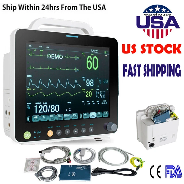 12'' PORTABLE MEDICAL Patient Monitor ICU Vital Signs SpO2/PR/NIBP/ECG ...