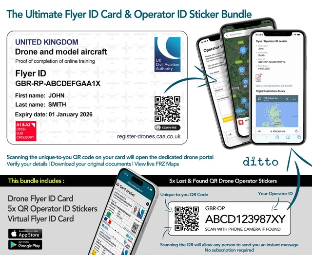 FLYER ID CARD | Drone ID Card + 5x Operator ID Stickers Inc Lost/Found ...