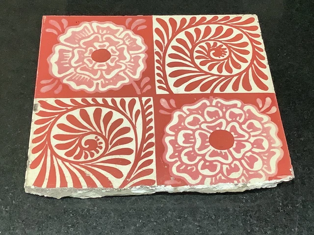 LOVELY RED LUSTRE Glazed William De Morgan Tile Rose & Scroll On ...