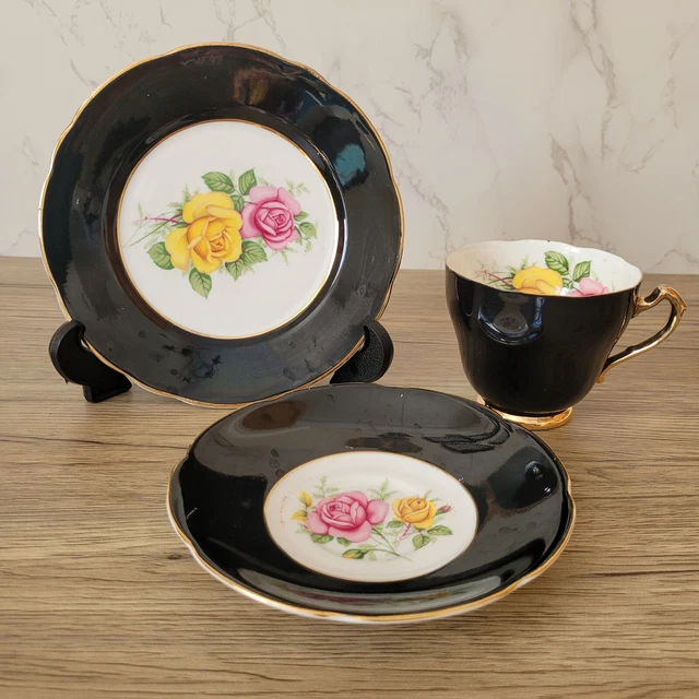 VINTAGE IMPERIAL BONE China 22kt Gold Cup and Saucer Side Plate Trio ...
