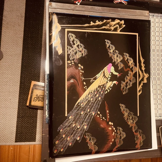 VINTAGE JAPANESE PEACOCK Mt.fuji Black Lacquer Musical Box Photo Album ...
