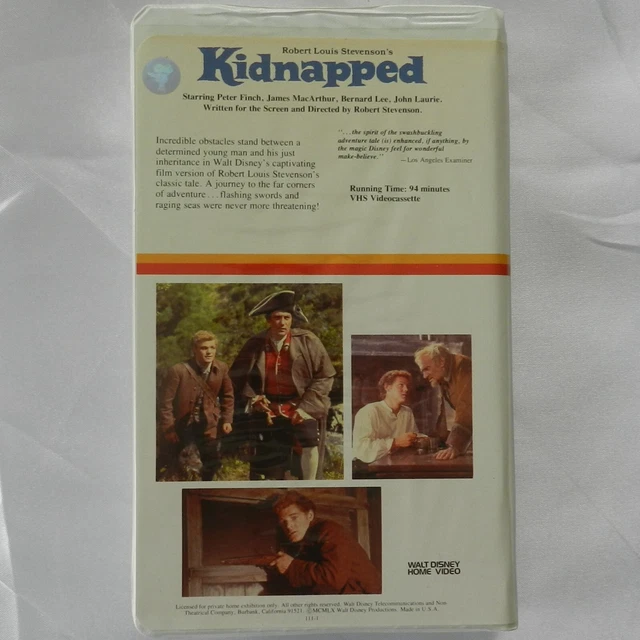 VINTAGE WALT DISNEY Home Video "KIDNAPPED" VHS in Collectible White ...