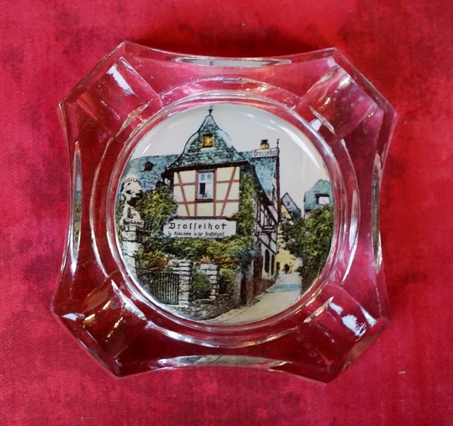 DROSSELHOF RÜDESHEIM GLAS Aschenbecher 50er-/60er-Jahre Rhein Asbach ...