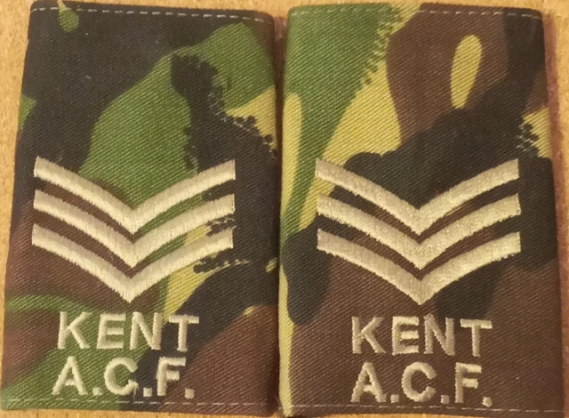 BRITISH ARMY CADET Force Kent Acf Sergeant Rank Slides Epaulettes £4.00 ...