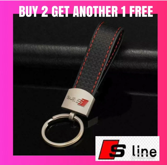 AUDI S LINE Sline GENUINE LEATHER BLACK KEYRING CARBON KEYFOB A1 A3 A4 ...