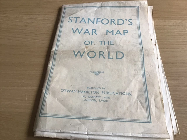 WW2 ERA STANFORD'S War Map of the World Large Wall Otway Hamilton £13. ...