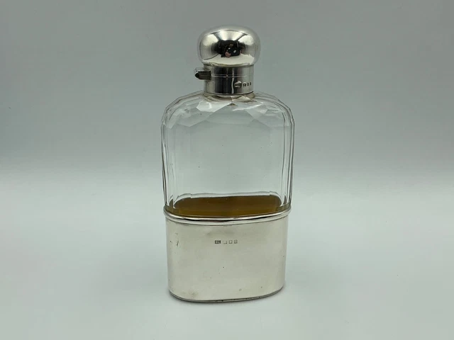 STERLING SILVER AND Glass Hip Flask, With Removable Cup, Walker & Hall ...