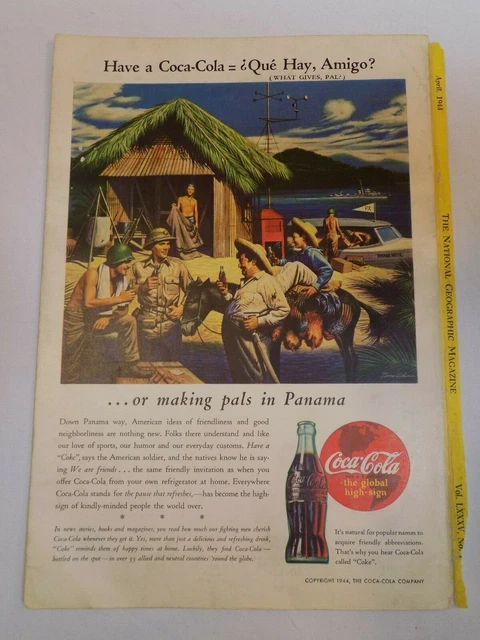COCA COLA NATIONAL Geographic Old Ad April 1944 Panama Amigo Coke Union ...