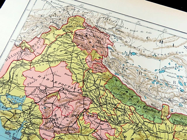 HINDUSTAN MAP INDIA Bombay Madras Calcutta Hyderabad Ceylon FRENCH ...