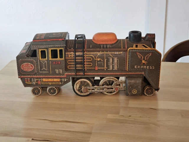 VINTAGE YONEZAWA JAPAN Tin Litho Friction Express Train Toy Locomotive ...