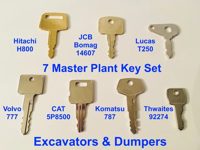 7 MASTER PLANT Key Excavator Dumper JCB Komatsu Volvo Thwaites CAT ...
